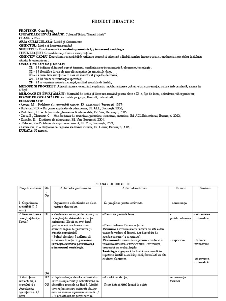 Pleonasmul Tautologia Cls 9 | PDF