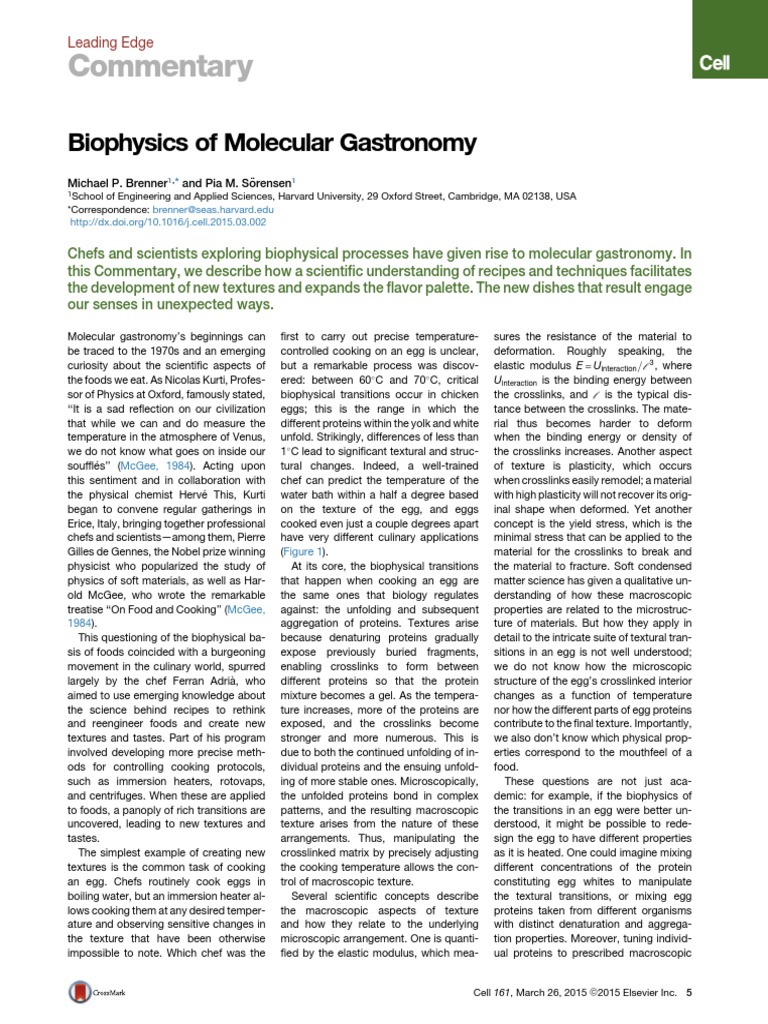 Biophysics of Molecular Gastronomy | PDF | Taste | Fermentation In Food ...