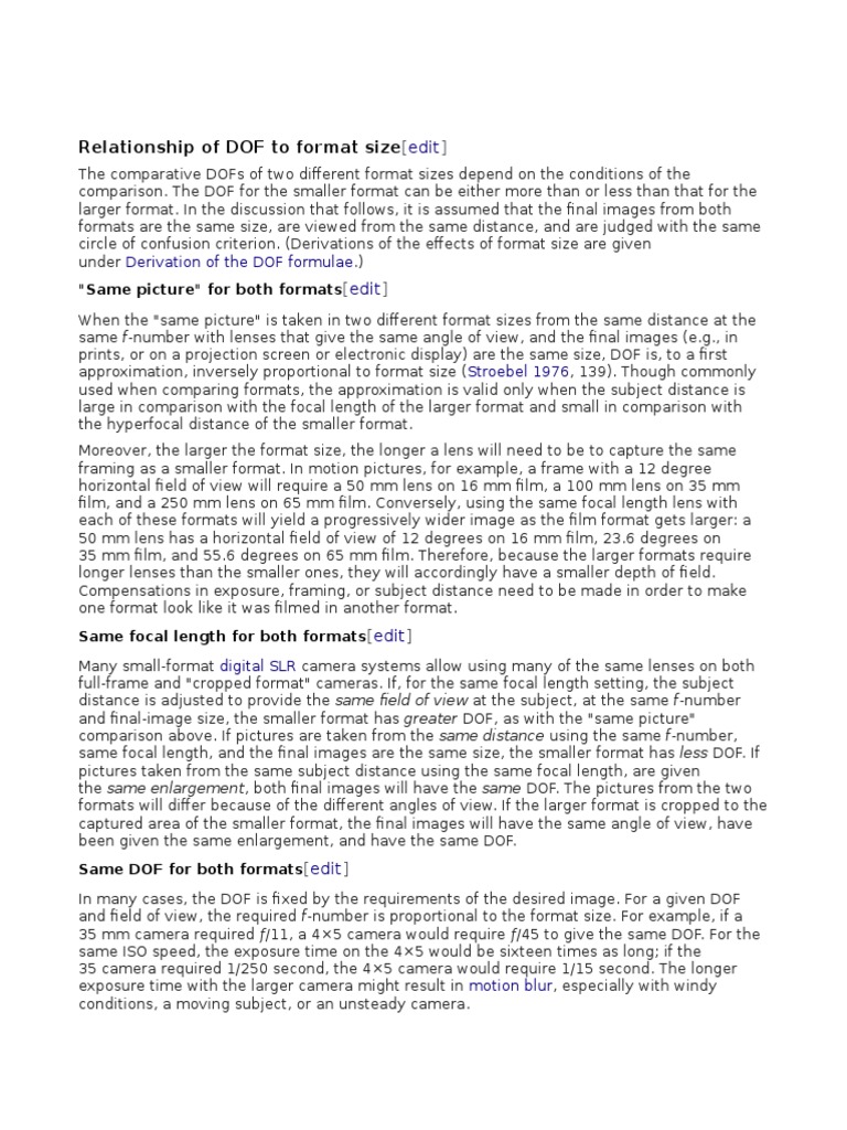 Relationship of DOF To Format Size | PDF | Optical Devices | Optics