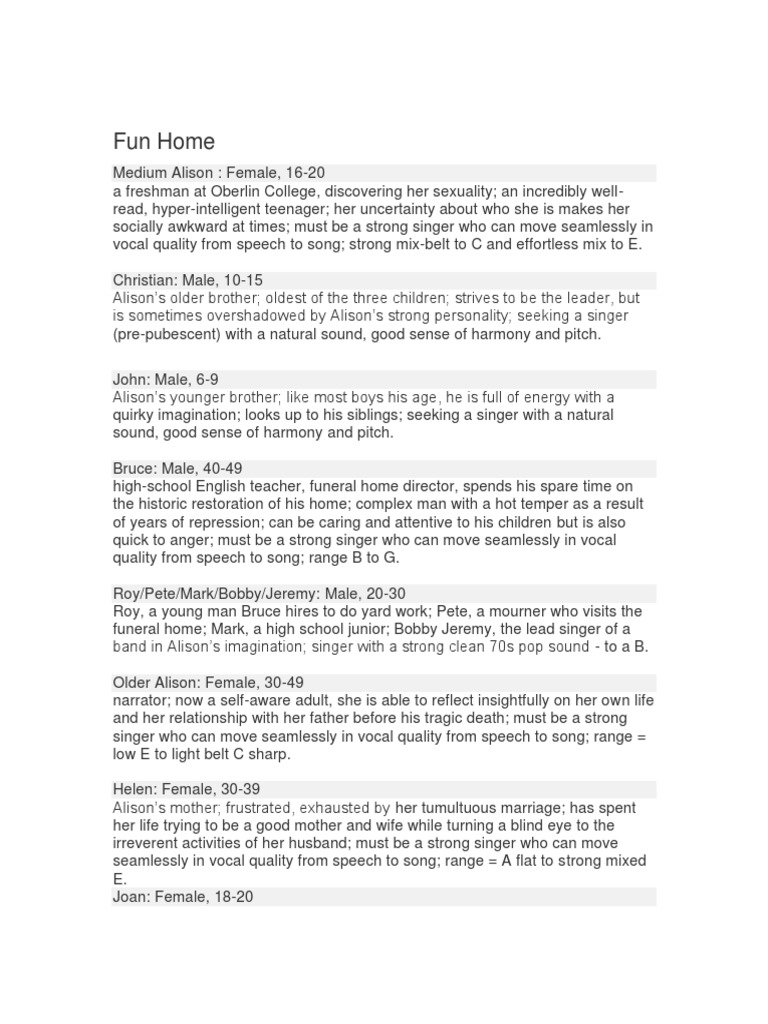 Fun Home Character Breakdown | PDF
