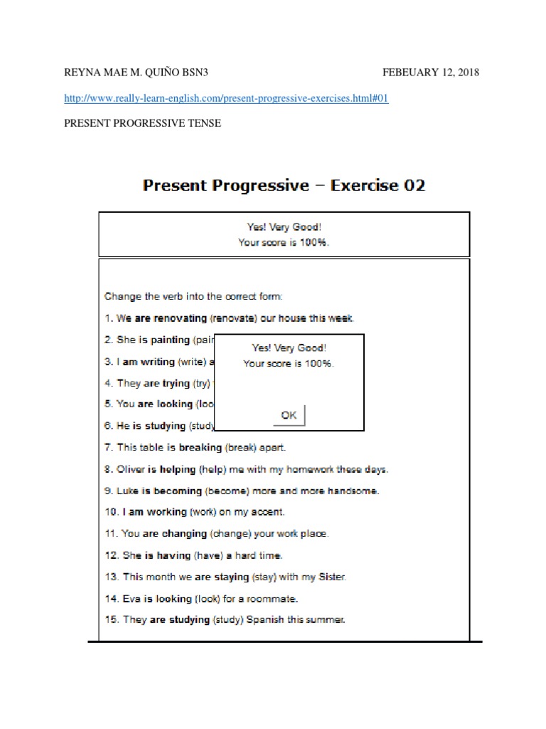 Present Progressive Tense | PDF