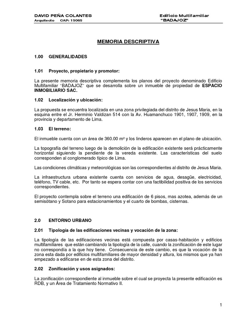 Memoria Descriptiva Proyecto Arquitectura - Badajoz | PDF | Ascensor | edificio