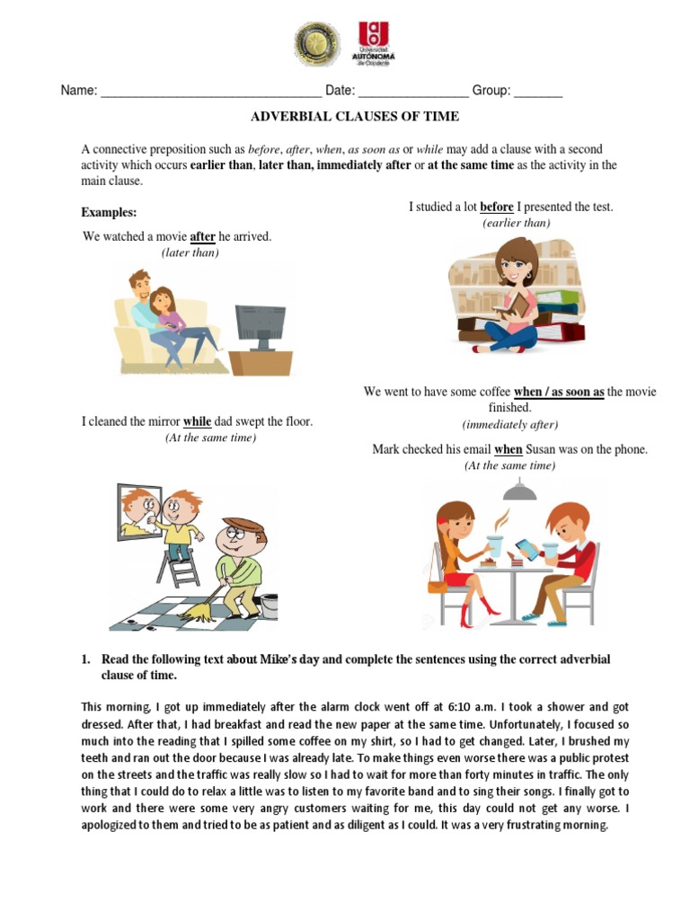 Adverbial Clauses of Time | PDF | Leisure