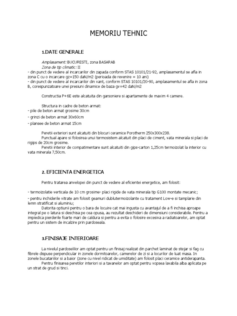 Memoriu Tehnic | PDF