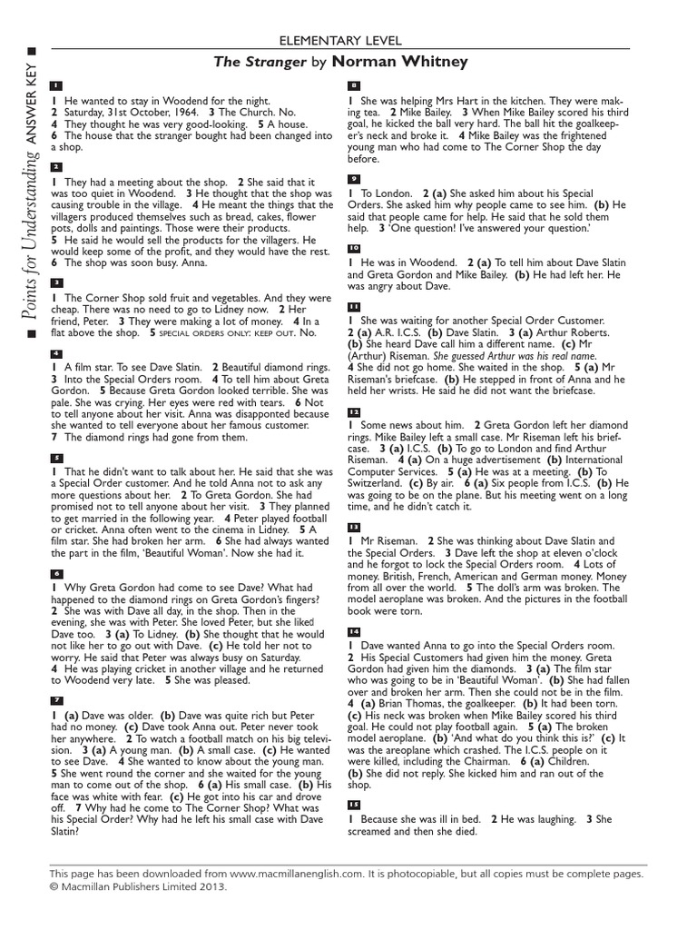 The Stranger Points For Understanding Answer Key | PDF
