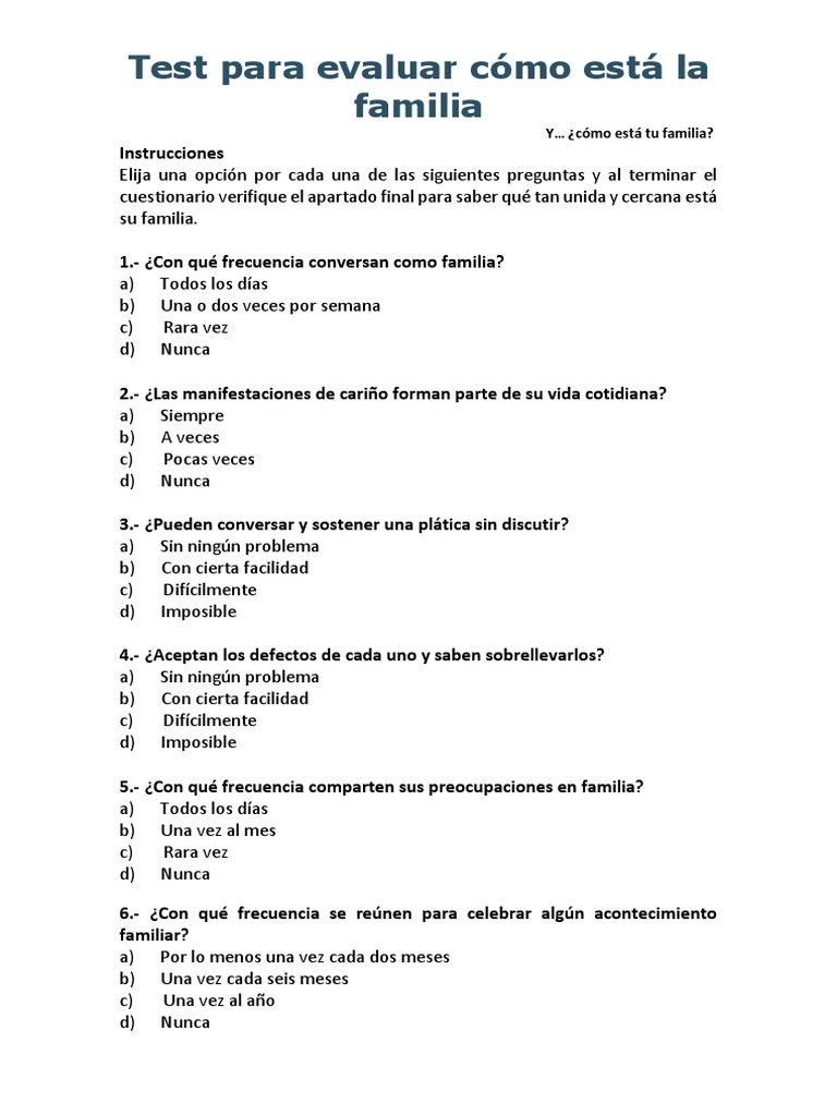 Test para Evaluar Cómo Está La Familia | PDF | Fe | Amor