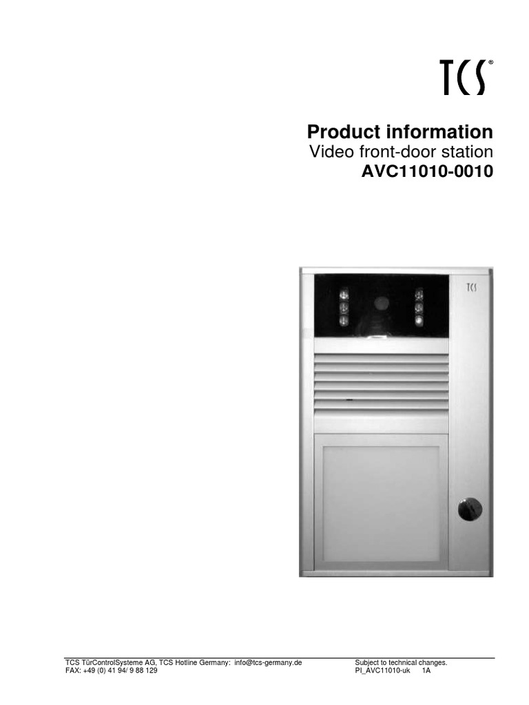 TCS Video Interfon Model AVC11010-uk PDF | PDF | Microphone ...