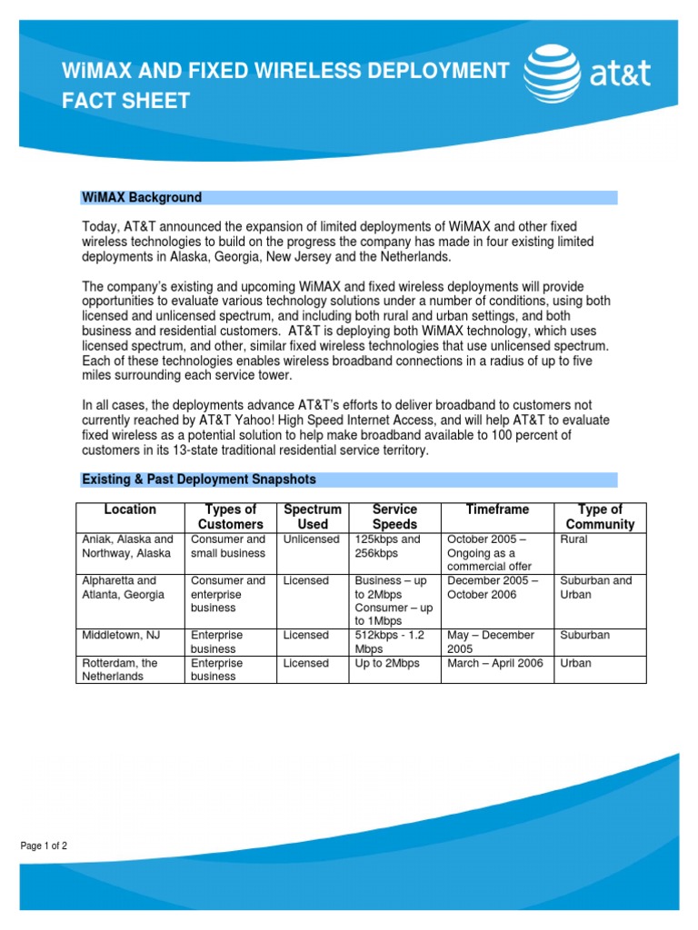 WiMAX Fact Sheet | PDF | Wi Max | Internet Access