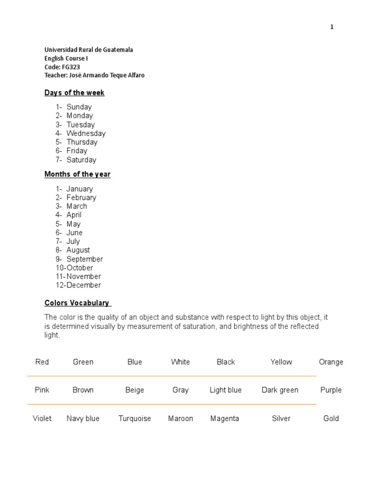 English Course Material | PDF | Green | Color