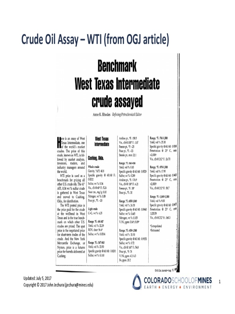 Crude Oil Assay - WTI (From OGJ Article) : Updated: July 5, 2017 1 ...