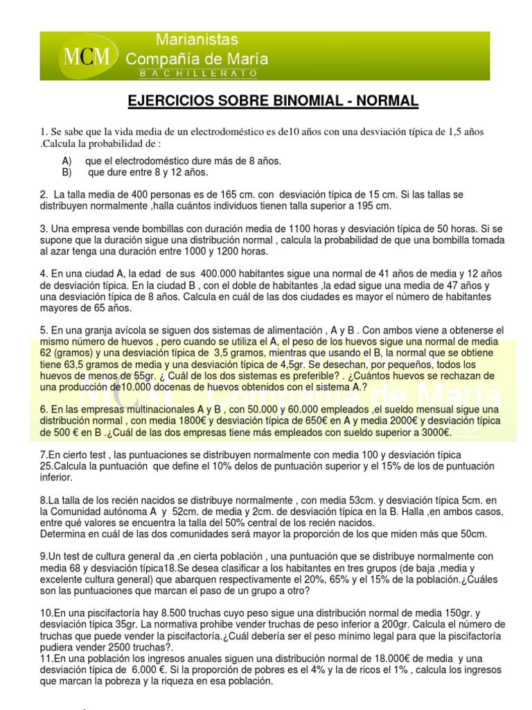 m2cs - 3 Probabilidad - Ejercicios Aplicaciones de La Normal - Binomial-Normal | PDF ...