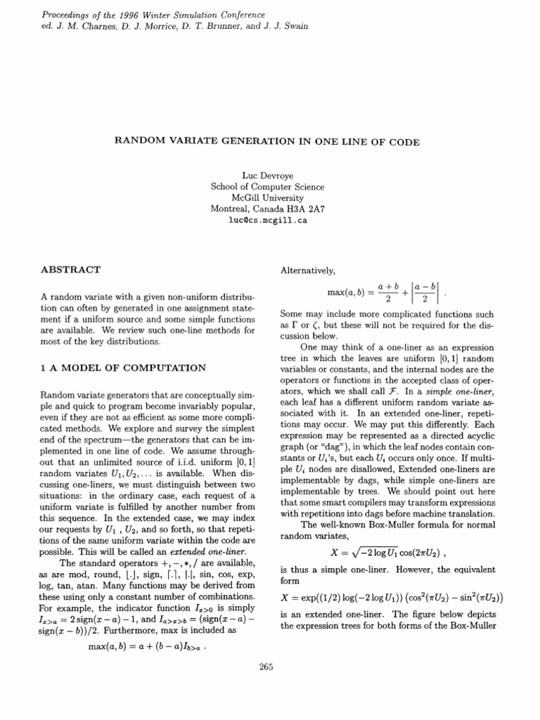 Devroye Random Variate Generation One Line of Code | PDF | Normal ...