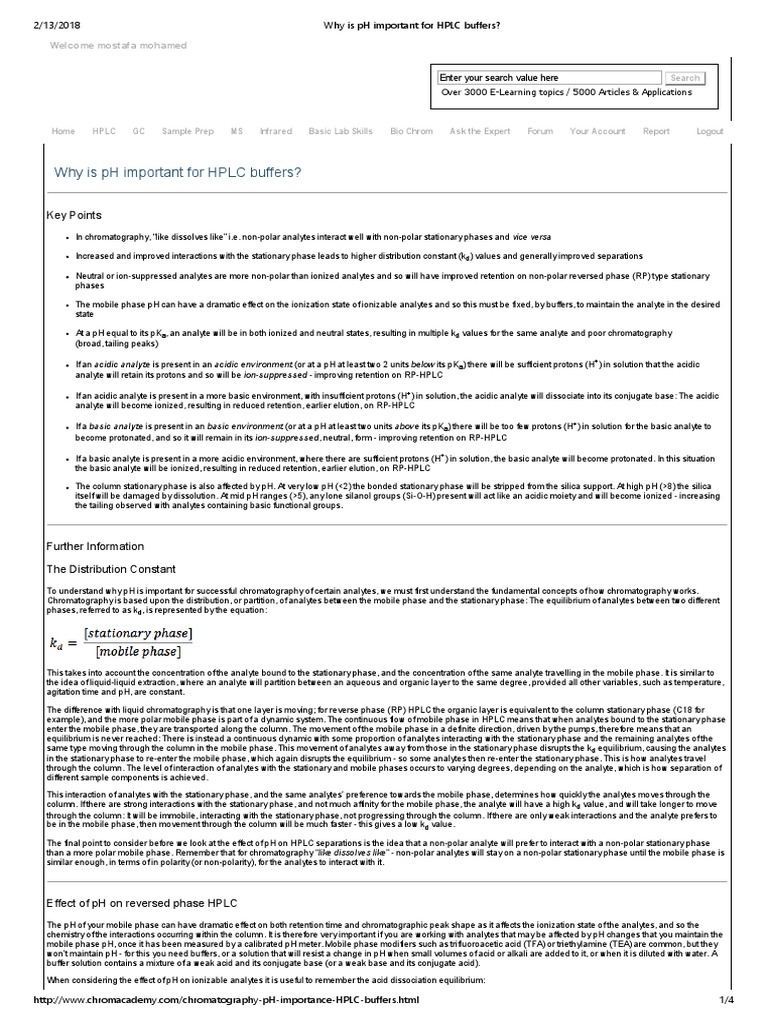 Why Is PH Important For HPLC Buffers | PDF | Chromatography | High Performance Liquid Chromatography
