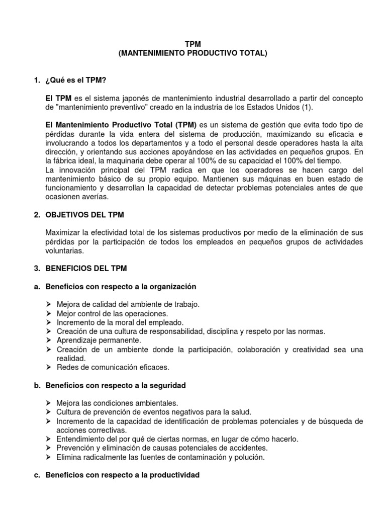 Checklist de Mantenimiento Autónomo en TPM | PDF | Calidad (comercial ...