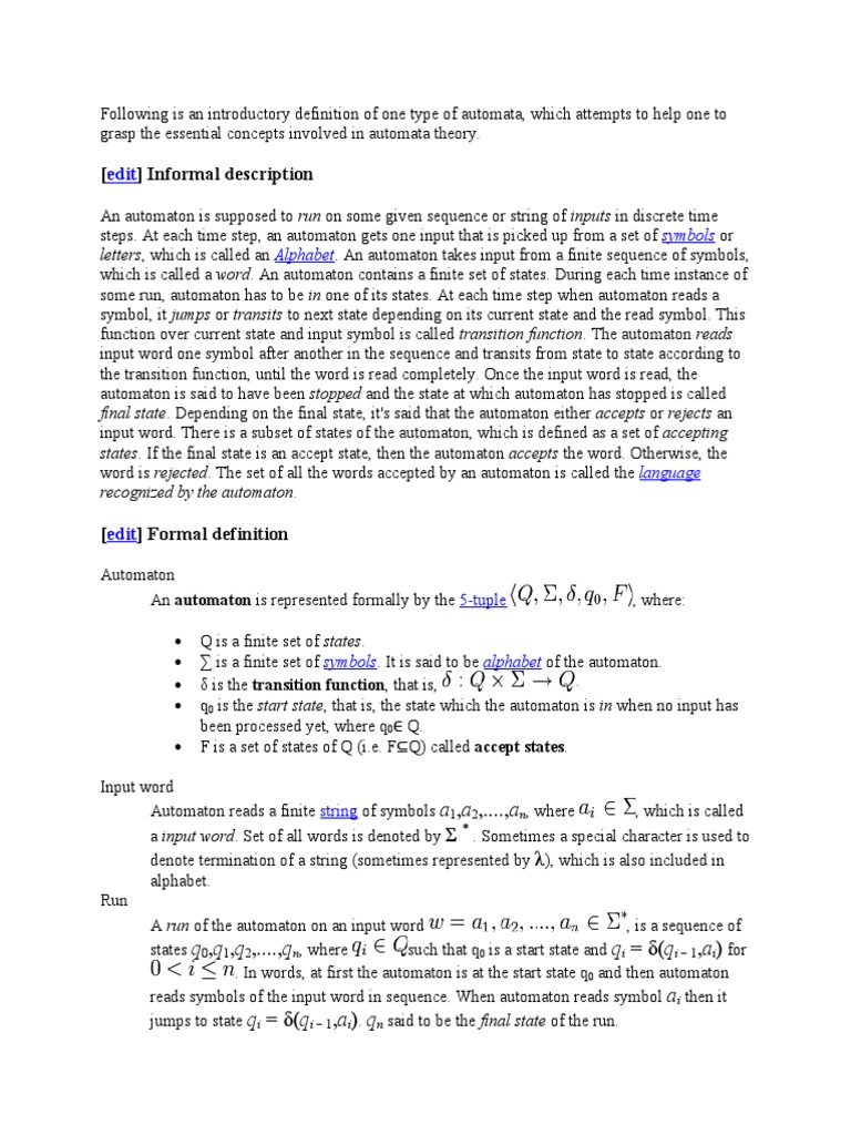 Informal Description: Symbols Alphabet | PDF | Automata Theory ...