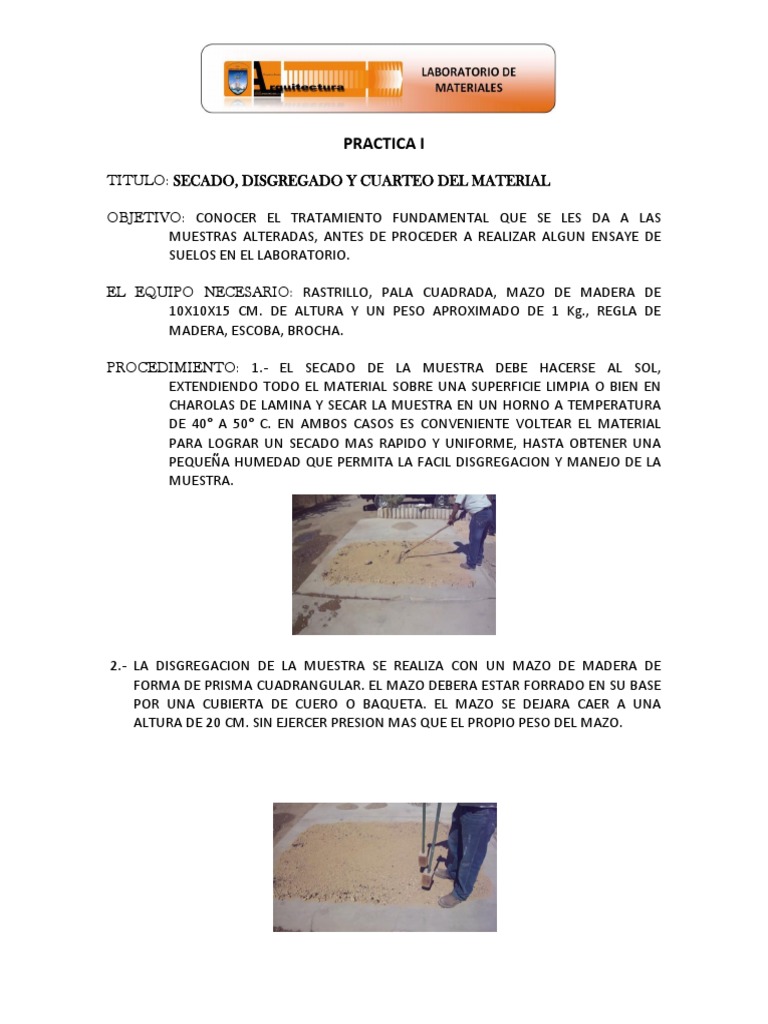 Practica I, Secado, Disgregado y Cuarteo | PDF