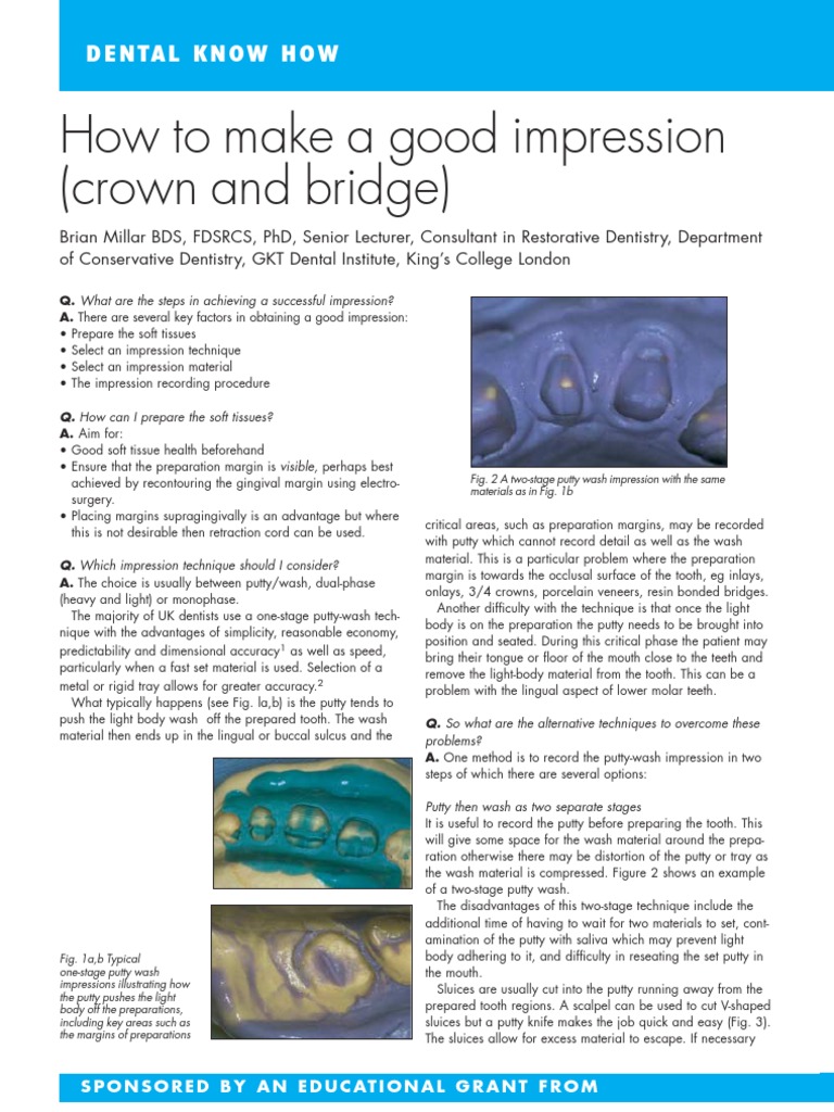 How To Take A Good Impression (Crown and Bridge) | PDF | Dentistry ...