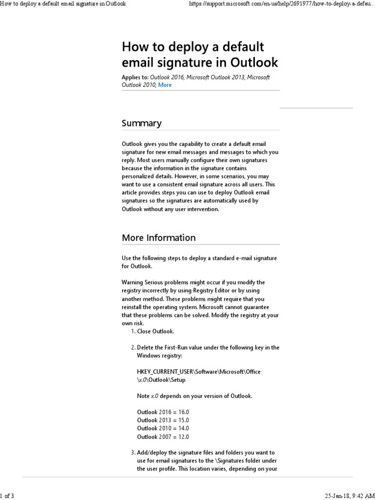 How To Deploy A Default Email Signature in Outlook | PDF | Microsoft ...