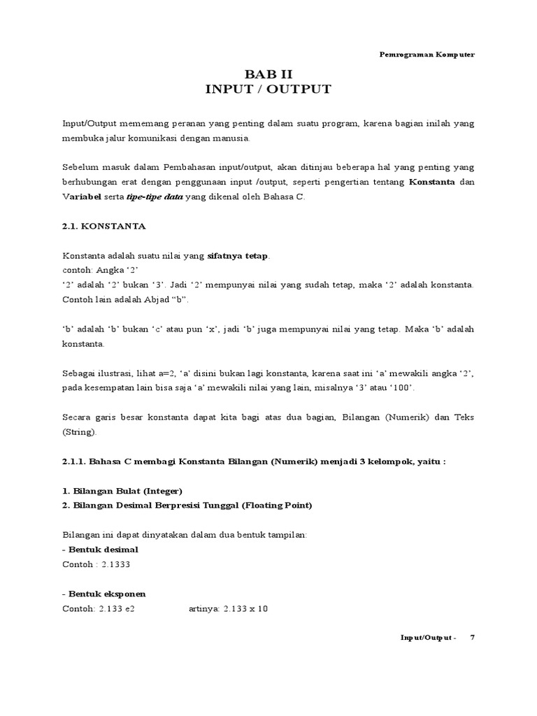 Bab 2 Pemrograman Komputer - Input Output | PDF