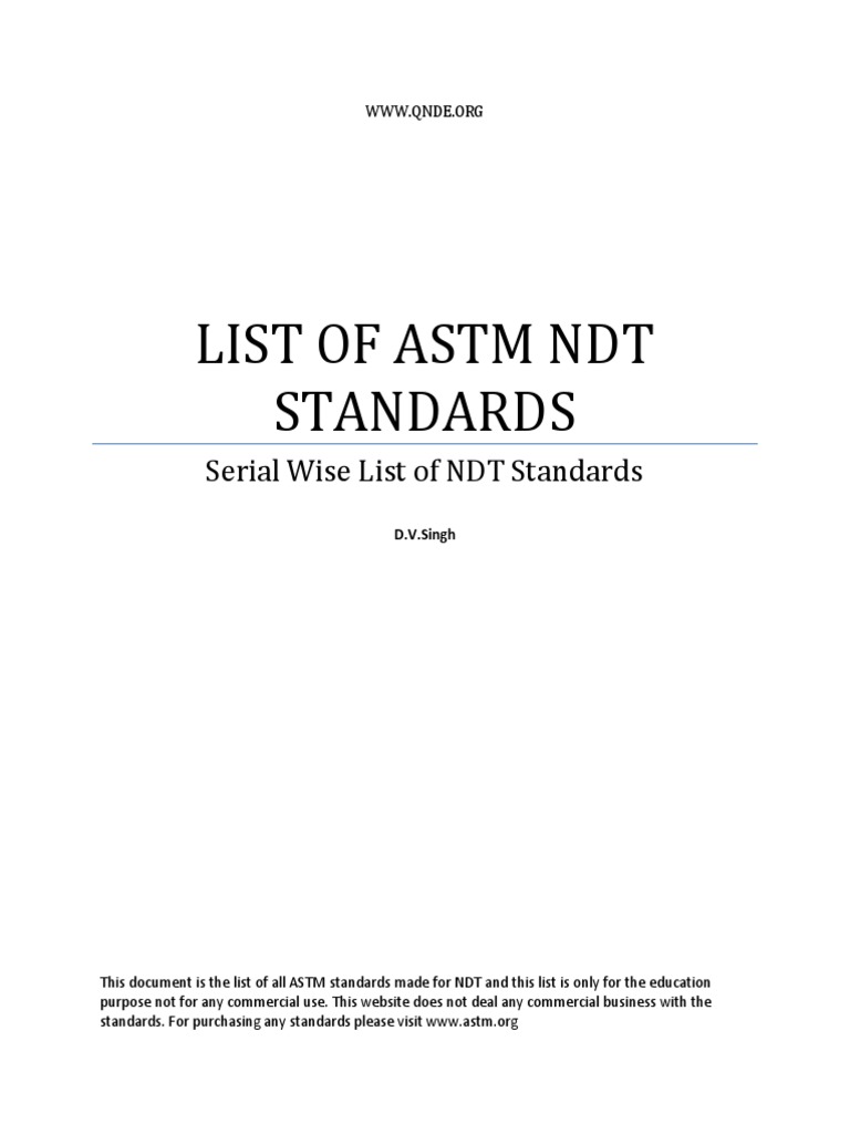 A Comprehensive Listing of ASTM Standards for Non-Destructive Testing ...