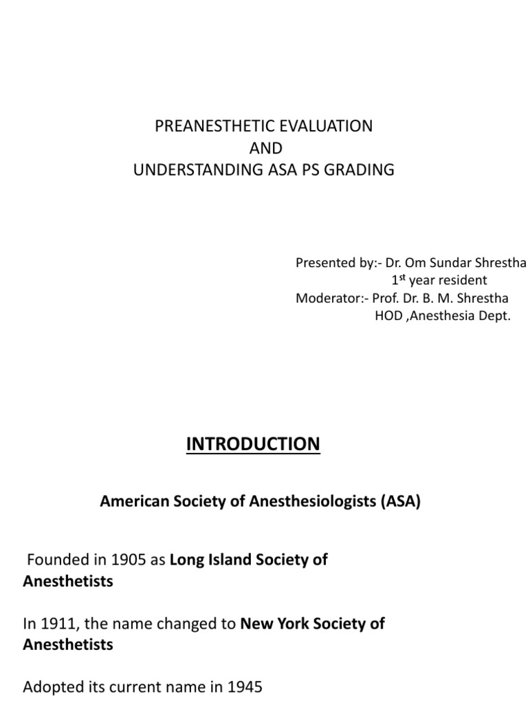 1) Pre-Anesthetic Evaluation and ASA-PS Grading | PDF | Anesthesia ...