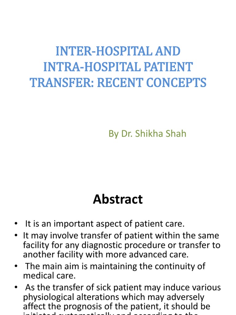 Inter-Hospital and Intra-Hospital Patient Transfer | PDF | Intensive ...