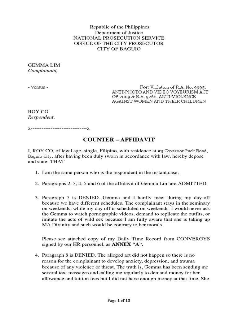 Roy Co_Print Counter Affidavit.docx | Affidavit | Prosecution