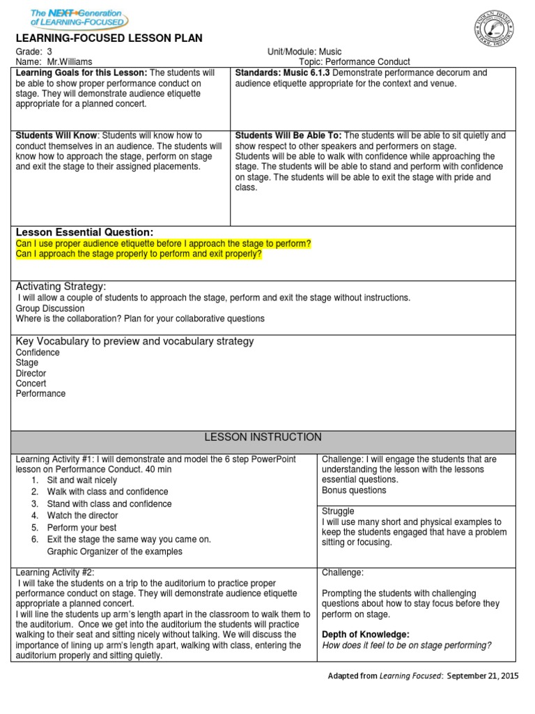 Learning-Focused Lesson Plan: Activating Strategy | PDF | Lesson Plan ...