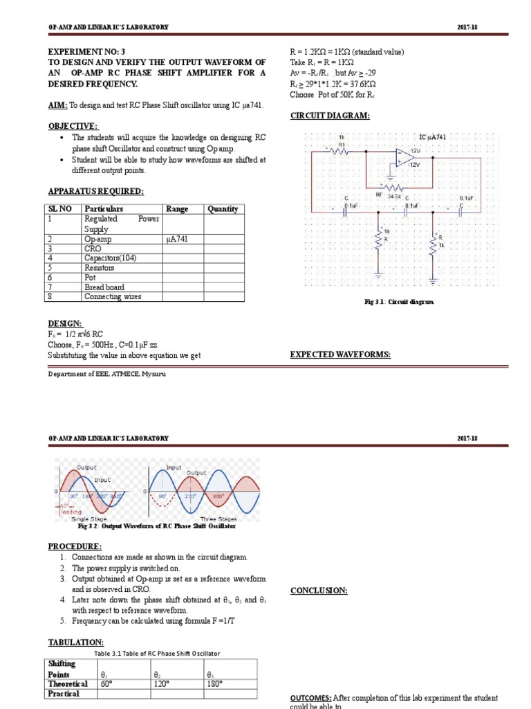 3.RC Phase Shift | PDF | Electronic Oscillator | Operational Amplifier