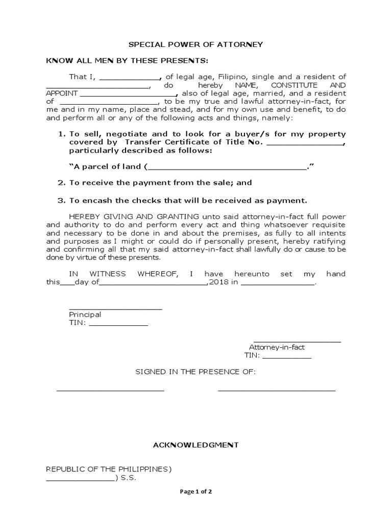 Special Power of Attorney Sample | PDF | Power Of Attorney | Civil Law ...