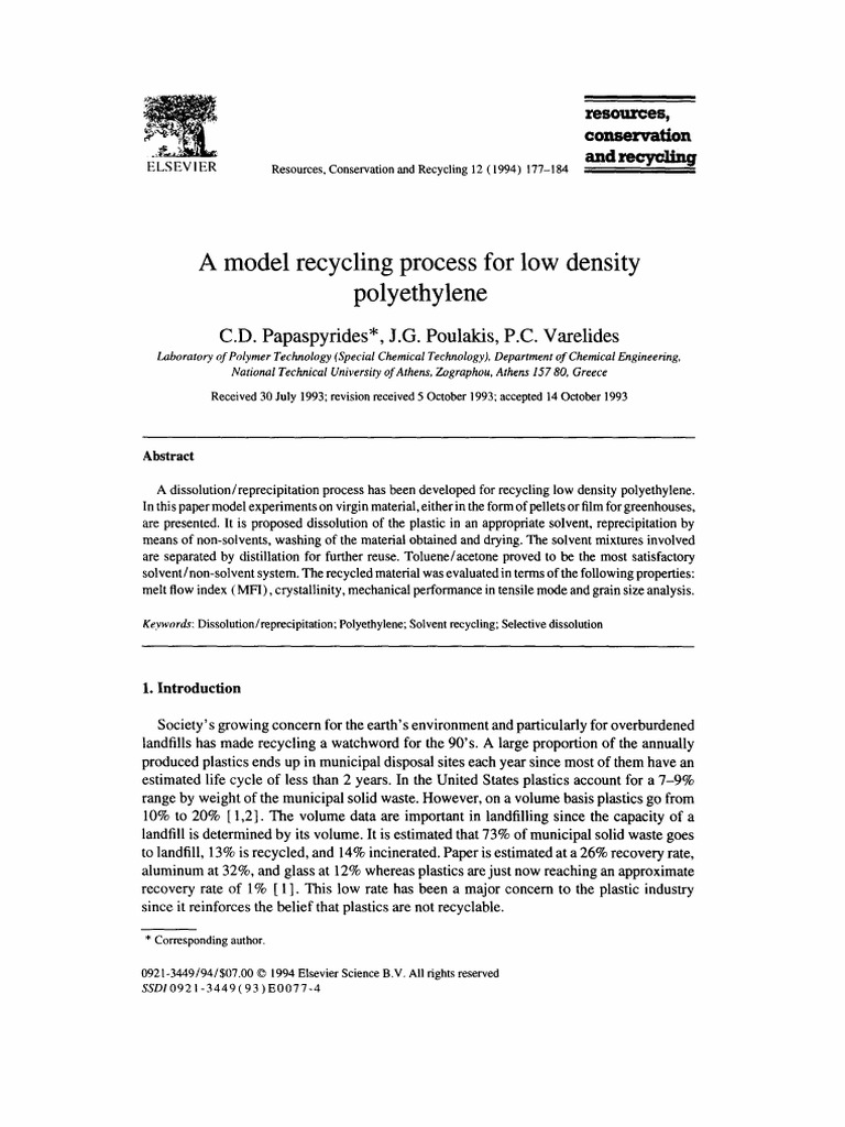 A Model Recycling Process For Low Density Polyethylene | PDF | Plastic ...