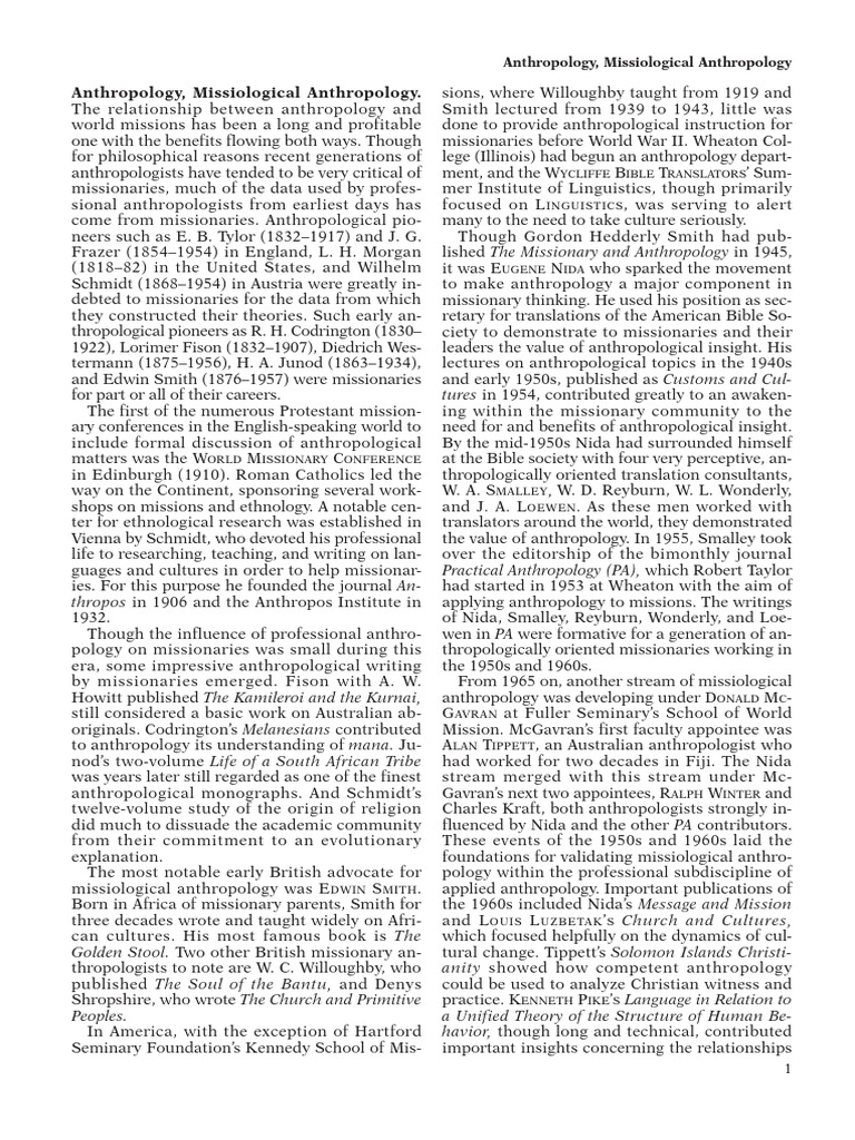 Missiological Anthropology History | PDF | Christian Mission | Evangelism