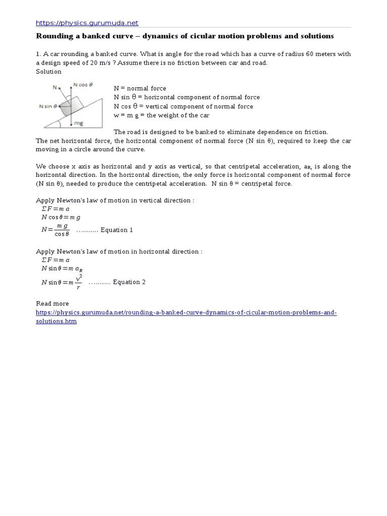 Rounding A Banked Curve Dynamics of Circular Motion Problems and ...