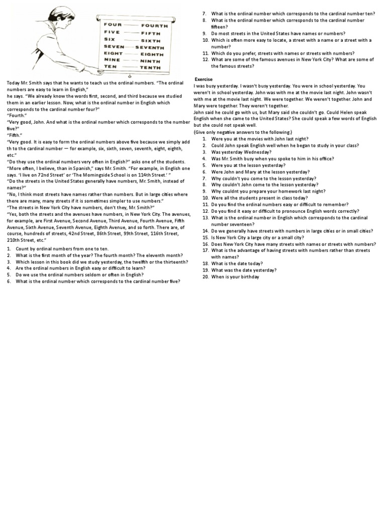 Reading - Ordinal Numbers | PDF | English Language