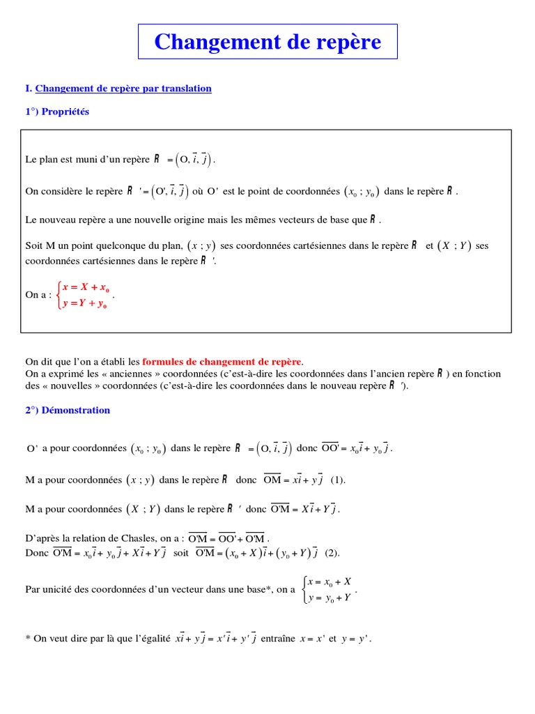 Changement de repère en géométrie | PDF | Plan (Géométrie) | Courbe