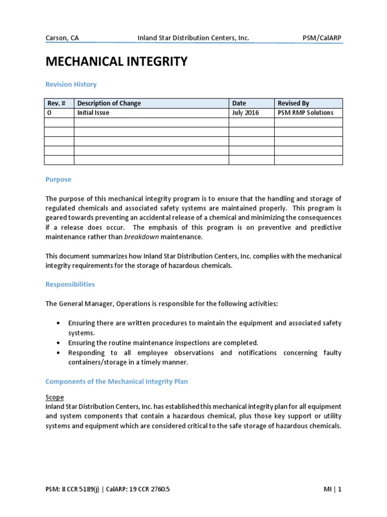 07 - Mechanical Integrity | PDF | Warehouse | Dangerous Goods