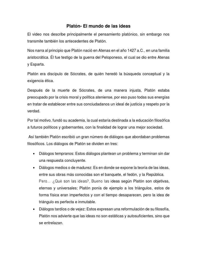 Vídeo #1 Platón y El Mundo de Las Ideas | PDF | Platón | Verdad