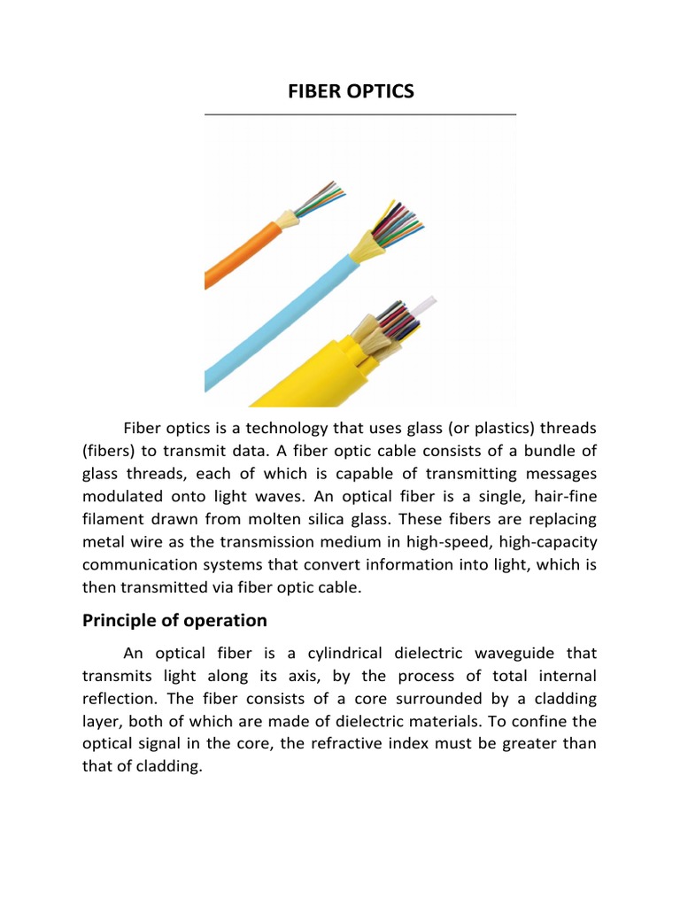 Fiber Optics: Principle of Operation | PDF | Optical Fiber ...