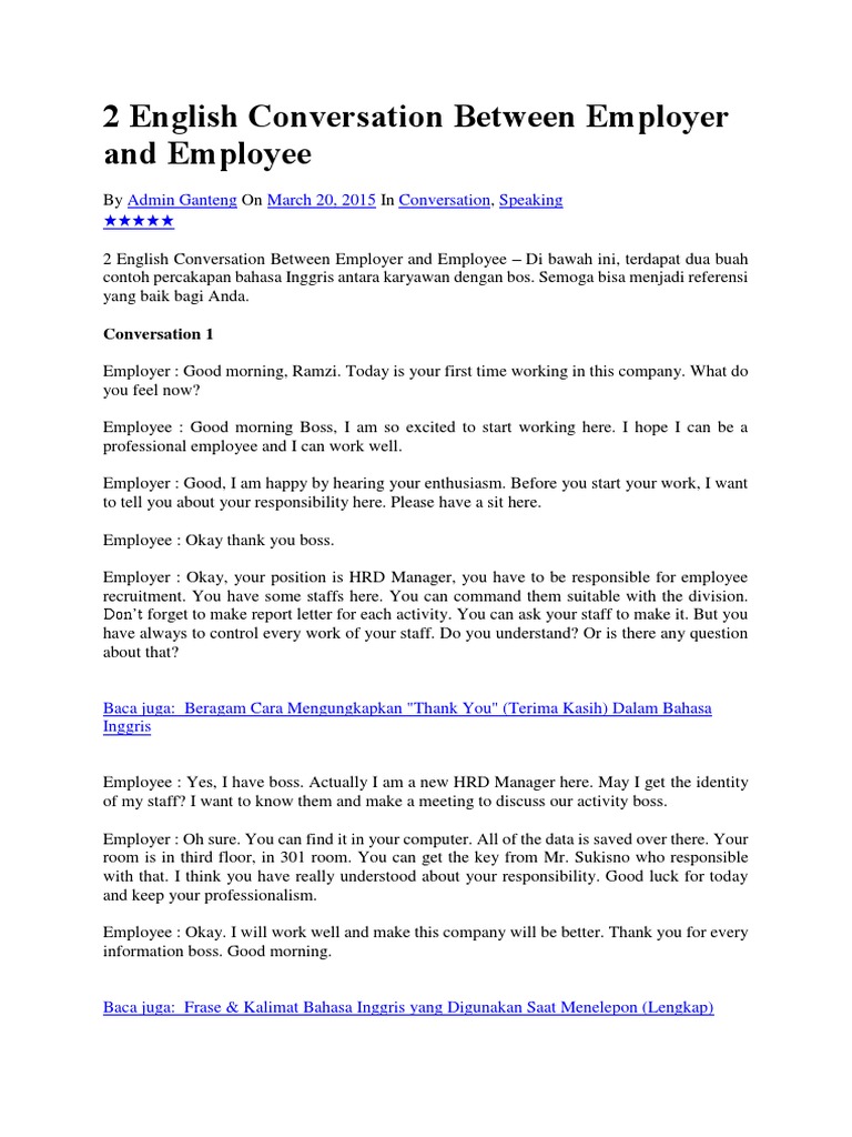 English Dialogues: Boss-Employee Interactions | PDF