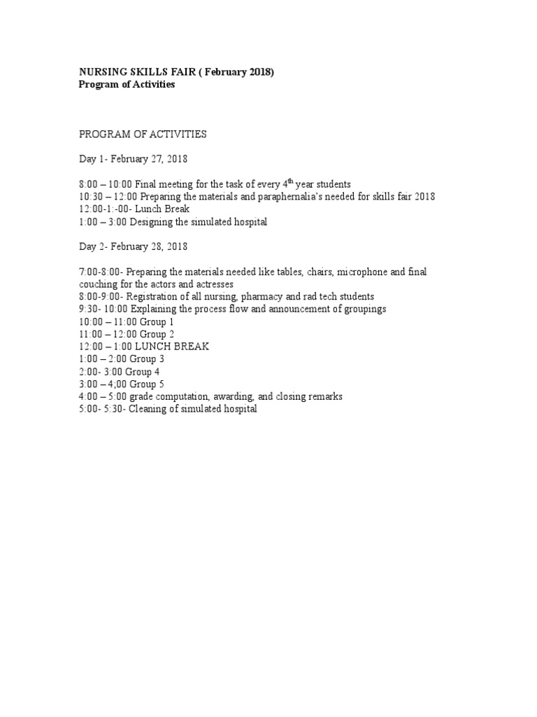 Breakdown of Activities | PDF