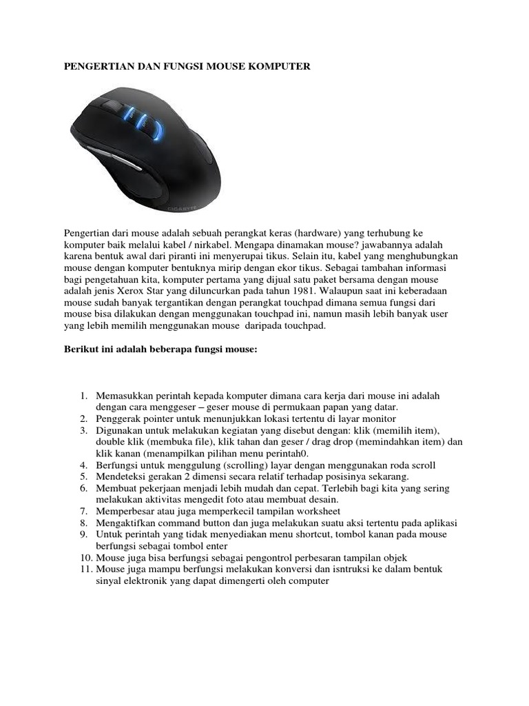 Pengertian Dan Fungsi Mouse Komputer | PDF