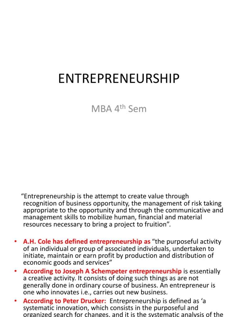 Entrepreneurship Mba 4th Sem Unit 1 | PDF | Entrepreneurship | Innovation