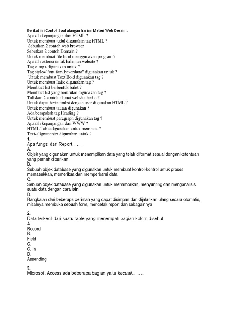 Soal Ulangan Web Desain Kelas 3 | PDF