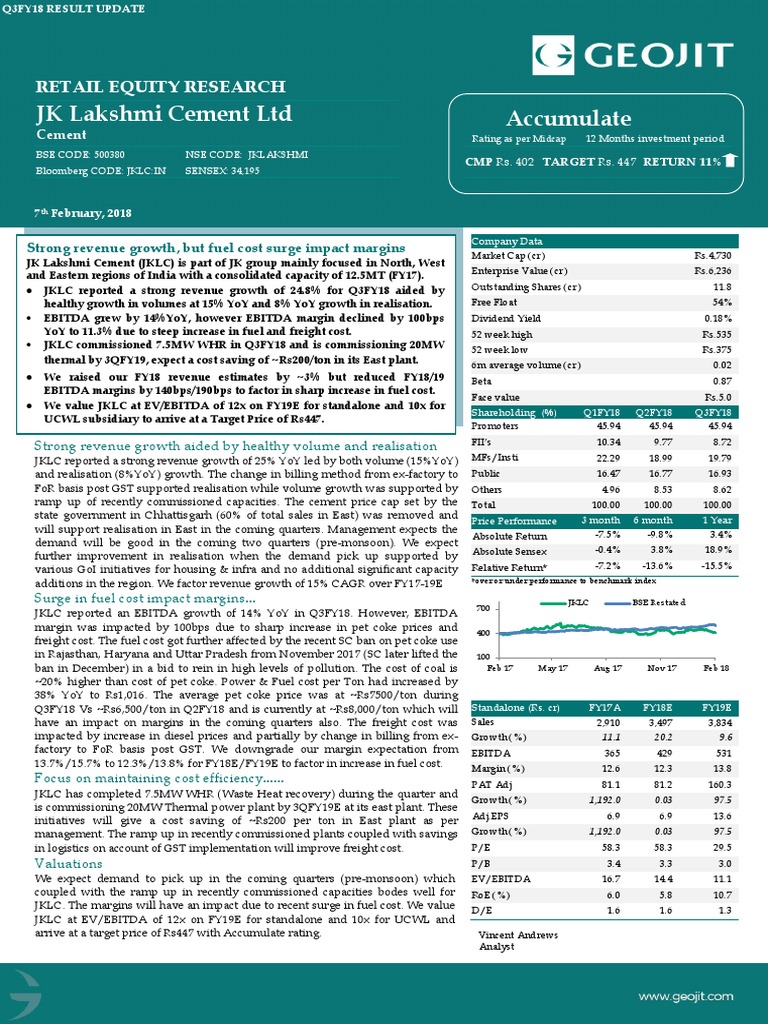 JKLakshmi Cem Geojit 070218 | PDF | Financial Analyst | Securities Research