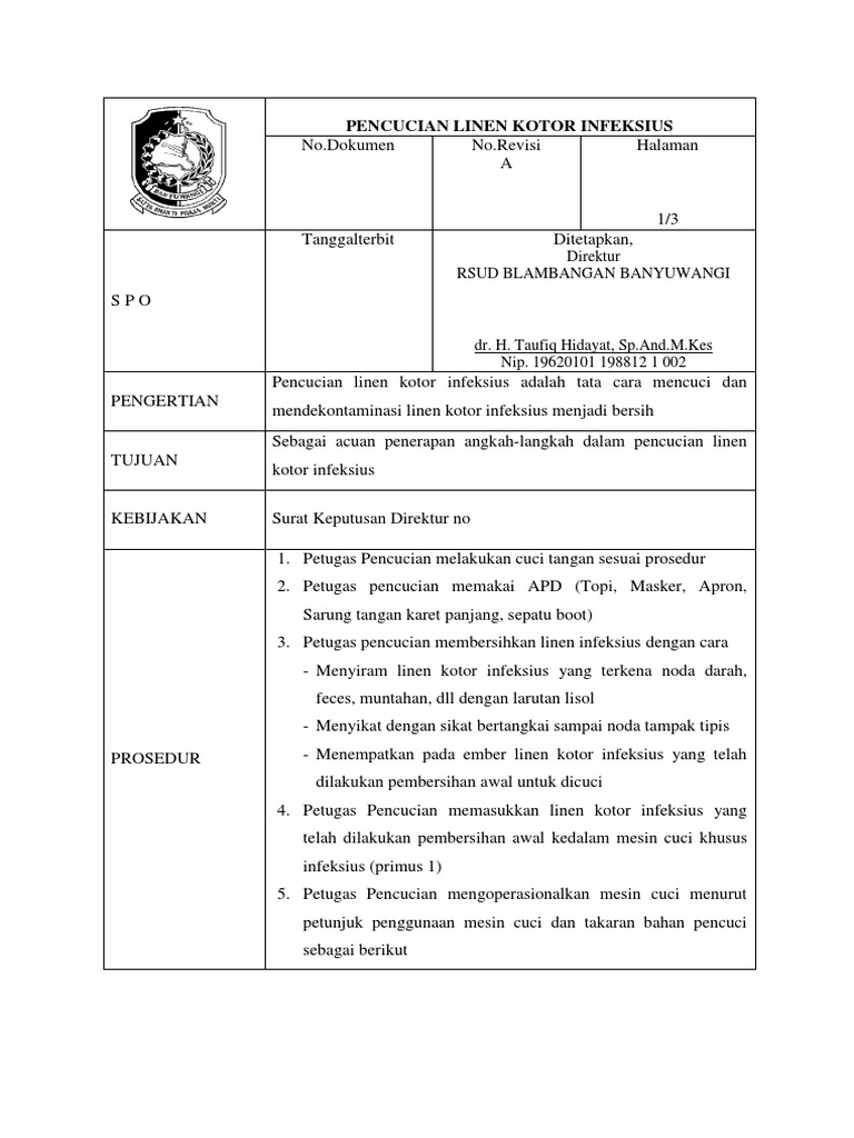 Pencucian Linen Kotor Infeksius | PDF