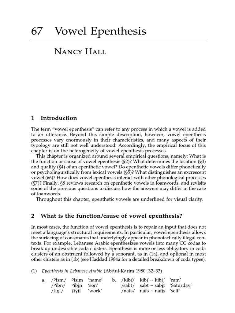 Vowel Epenthesis | PDF | Syllable | Vowel