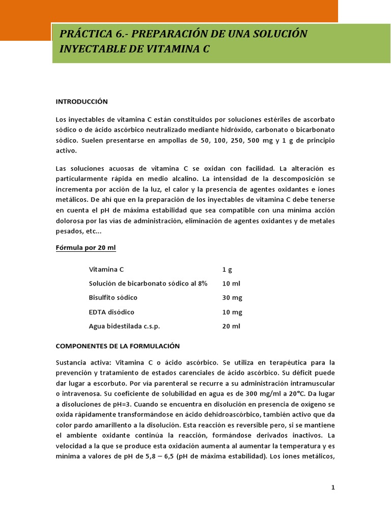 Practica 6. - Preparacion de Una Solucion Inyectable de Vitamina C ...