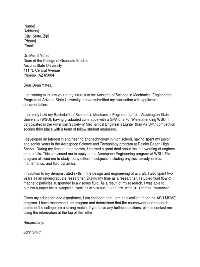 Sample Letter of Intent For Graduate Program Word Format | PDF ...