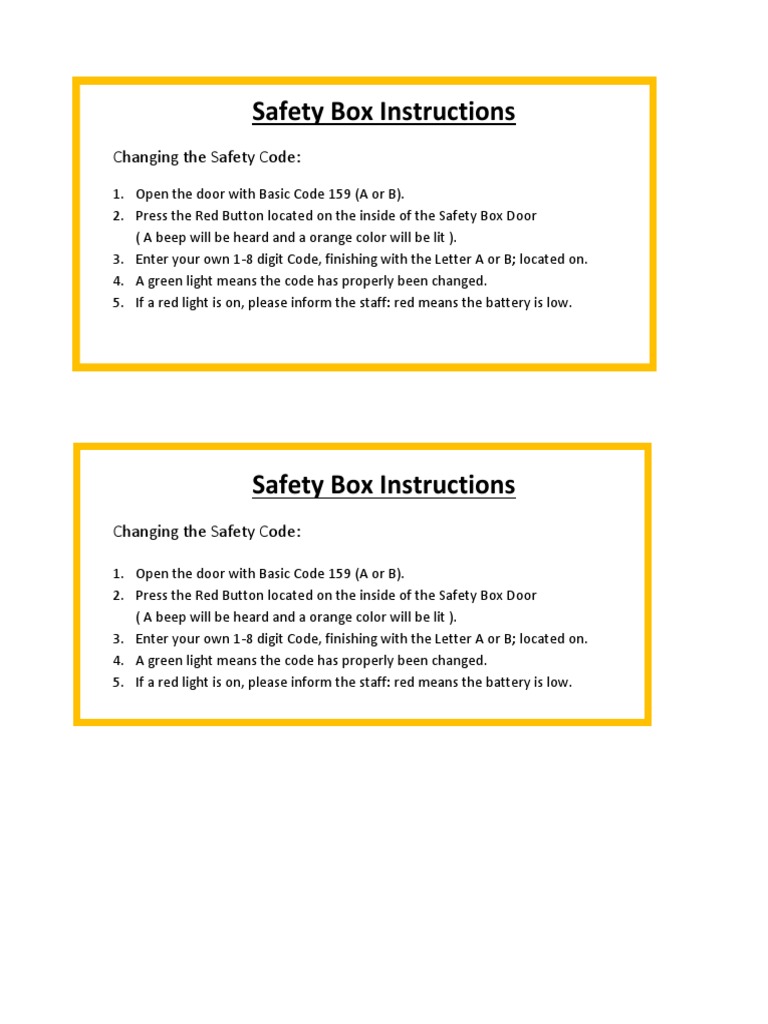 Safety Box Instructions: Changing The Safety Code | PDF
