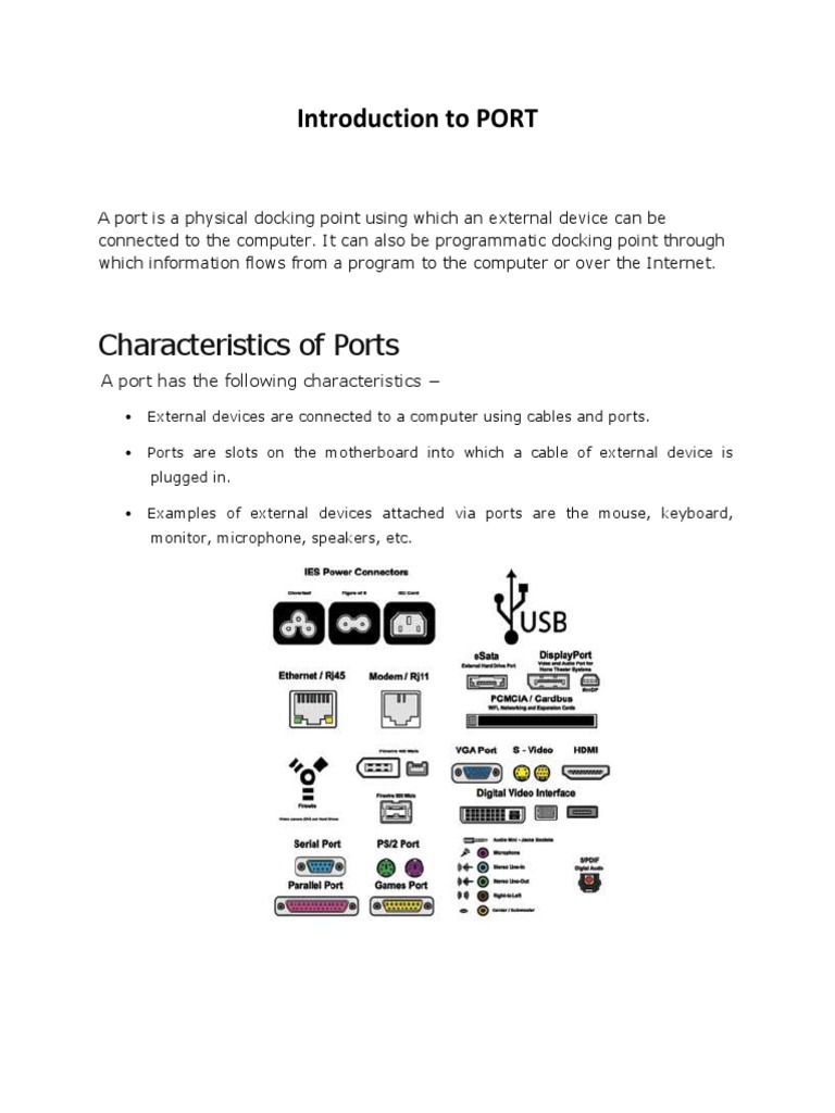 Characteristics of Ports: Introduction To PORT | PDF | Usb | Electrical ...